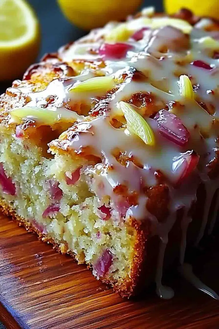 Lemon Rhubarb Loaf with Glaze - aryarecipes.com