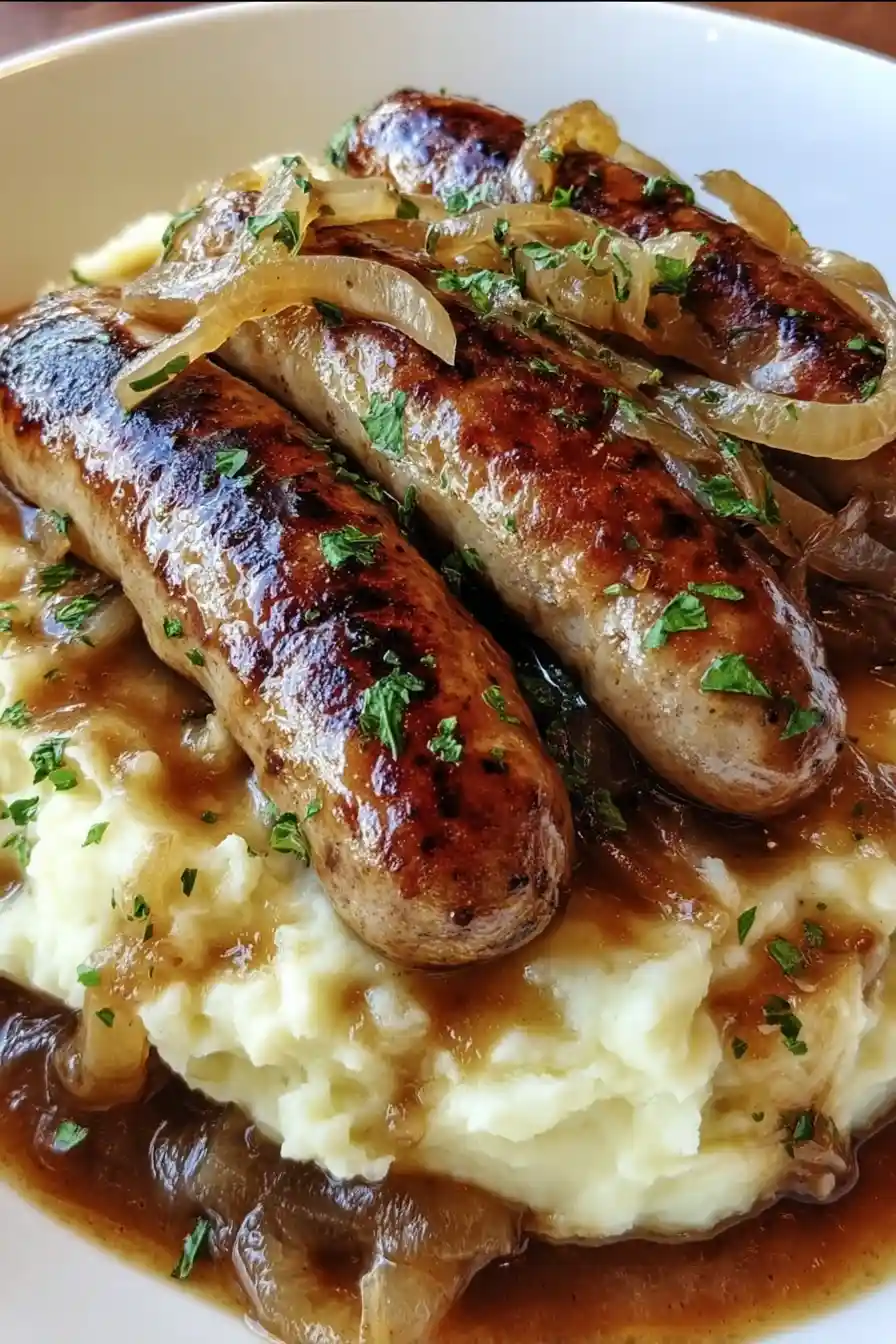 Bangers and Mash with Onion Gravy - aryarecipes.com