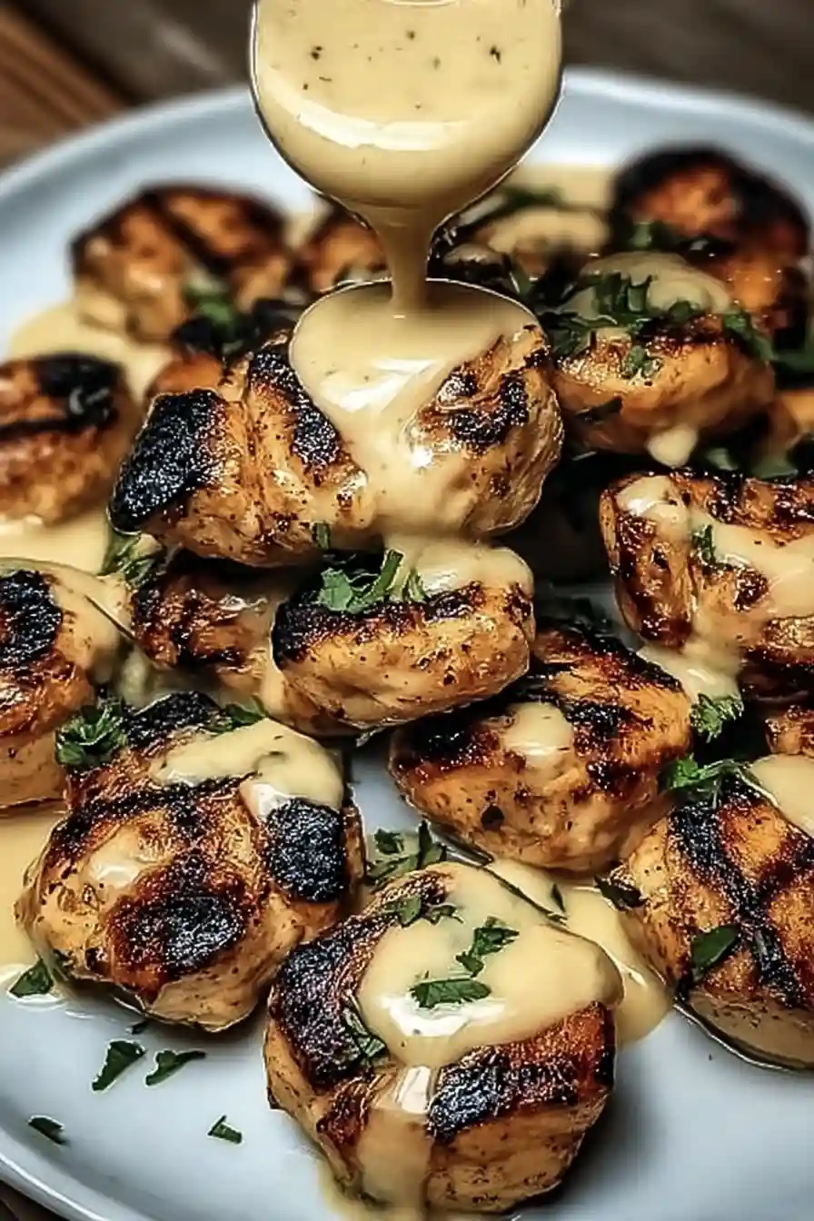 Grilled Chicken Bites with Creamy Garlic Sauce - aryarecipes.com