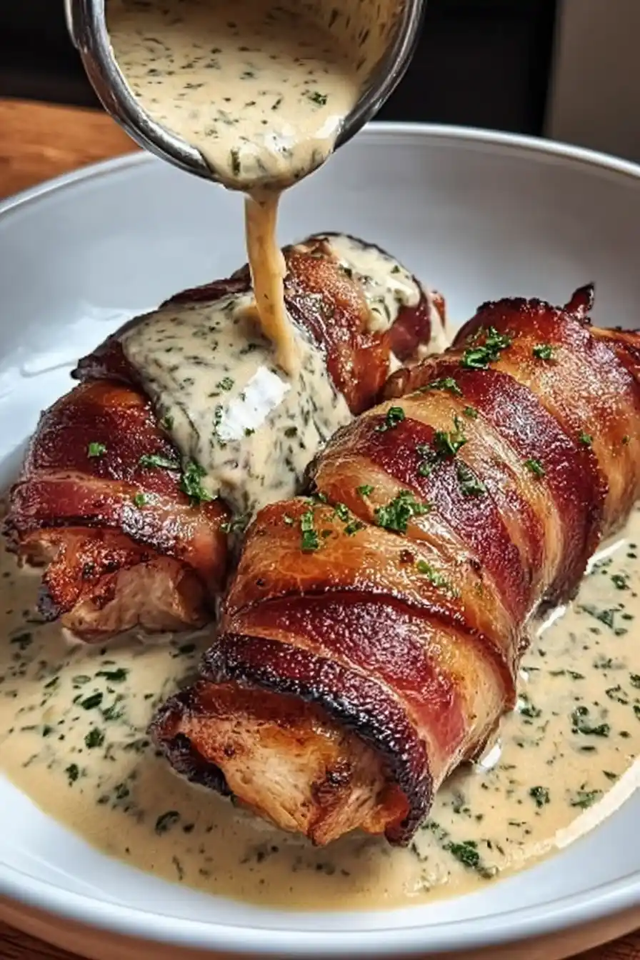 Bacon-Wrapped Chicken with Creamy Dijon Sauce - aryarecipes.com